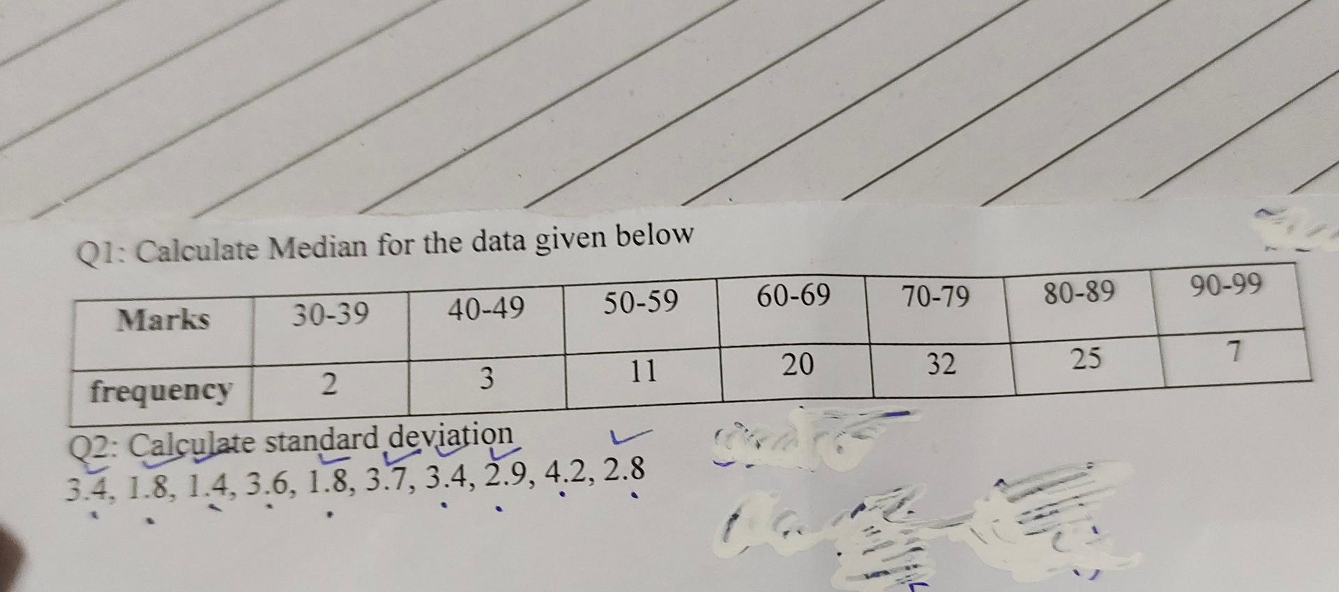 Solved Q1: Calculate Median for the data given below 60-69 | Chegg.com