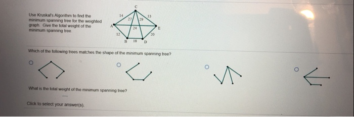 Solved Use Kruska's algorithm to find the minimum spanning | Chegg.com