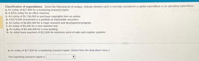 Solved Classification of expenditures Given the following | Chegg.com