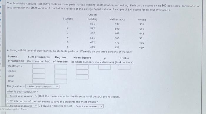 [Solved]: 12 The Scholastic Aptitude Test (SAT) contains thr