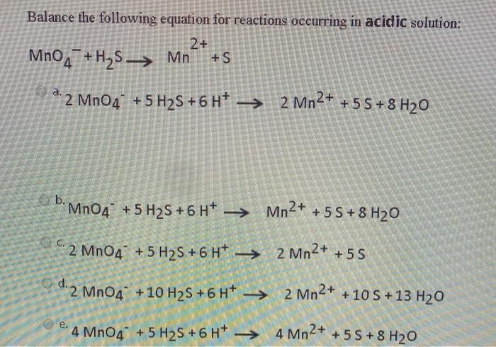 Solved Balance the following equation for reactions | Chegg.com