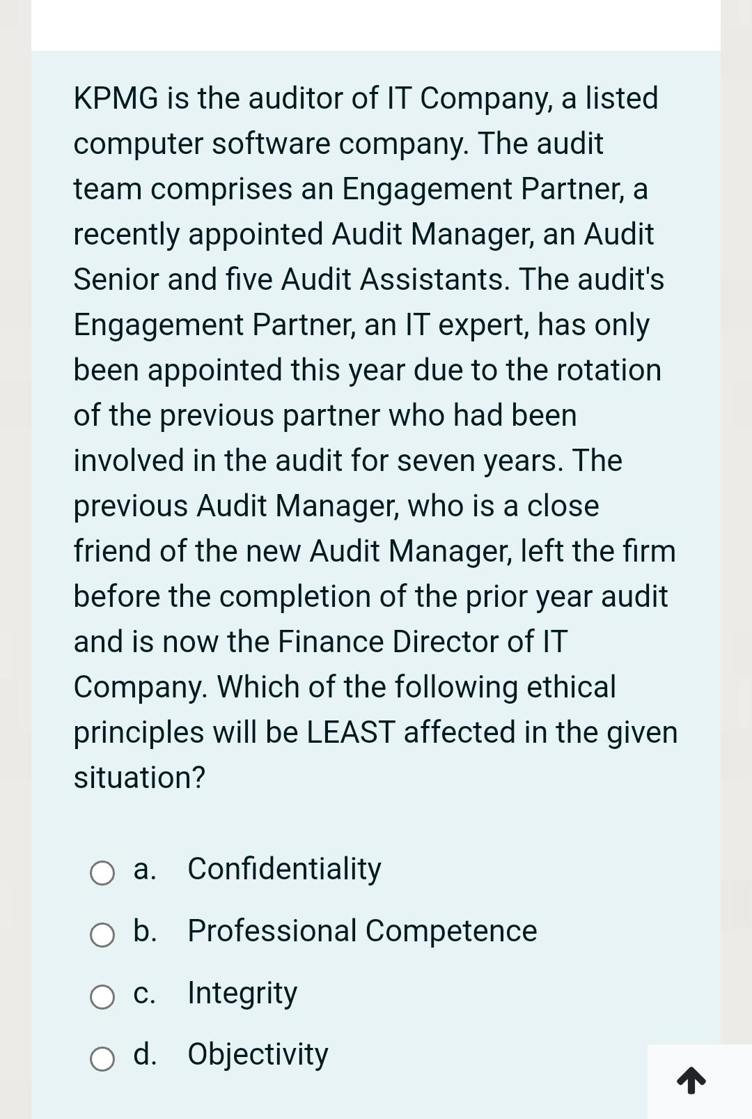 Solved KPMG is the auditor of IT Company, a listed computer | Chegg.com