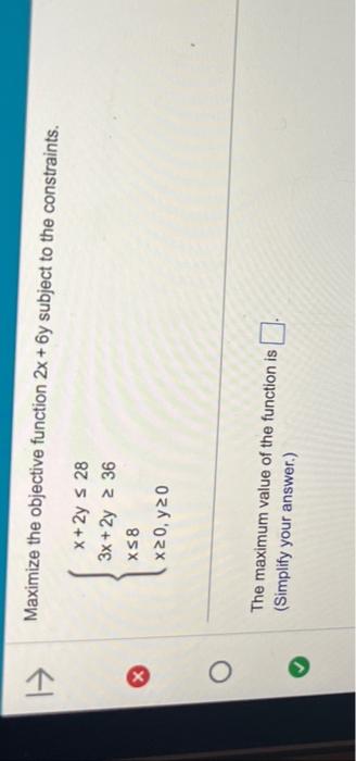 Solved Maximize The Objective Function 2x 6y Subject To The