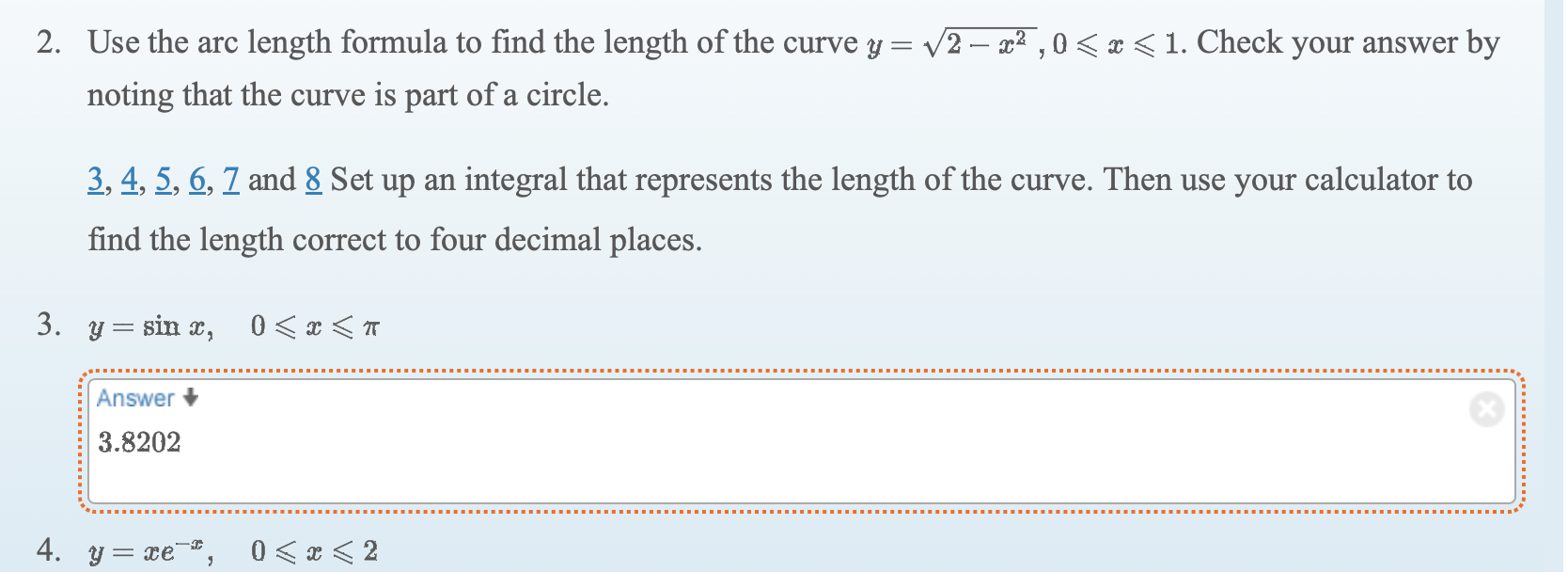 Solved Please help me with number 2-4. ﻿Use the arc length | Chegg.com