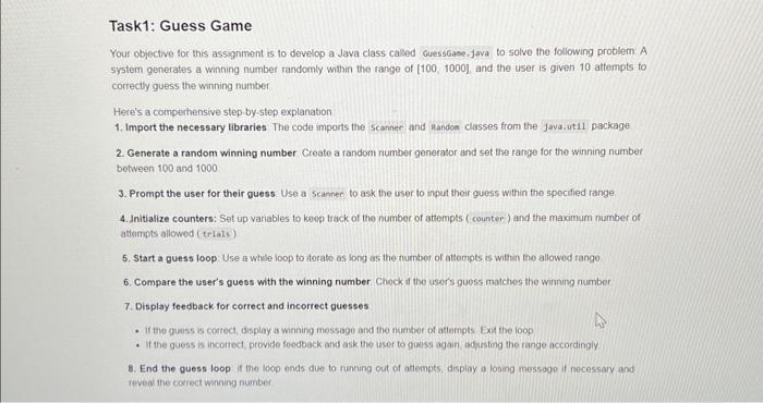 Solved Task1: Guess Game Your objective for this assignment | Chegg.com