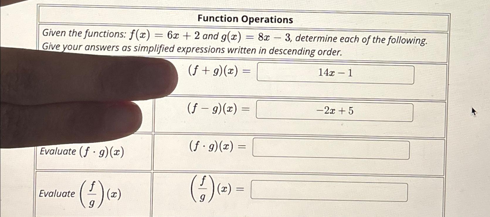 Solved Function OperationsGiven the functions: f(x)=6x+2 | Chegg.com