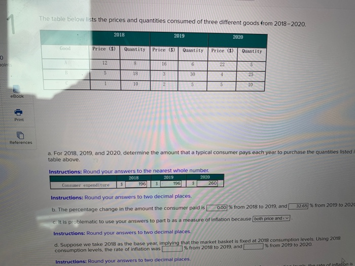 Solved The table below lists the prices and quantities | Chegg.com