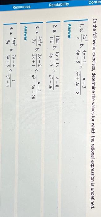 Solved Conter Readability Resources In the following | Chegg.com