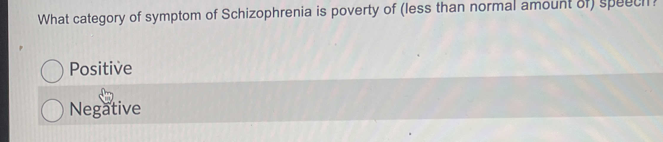 Solved What category of symptom of Schizophrenia is poverty | Chegg.com
