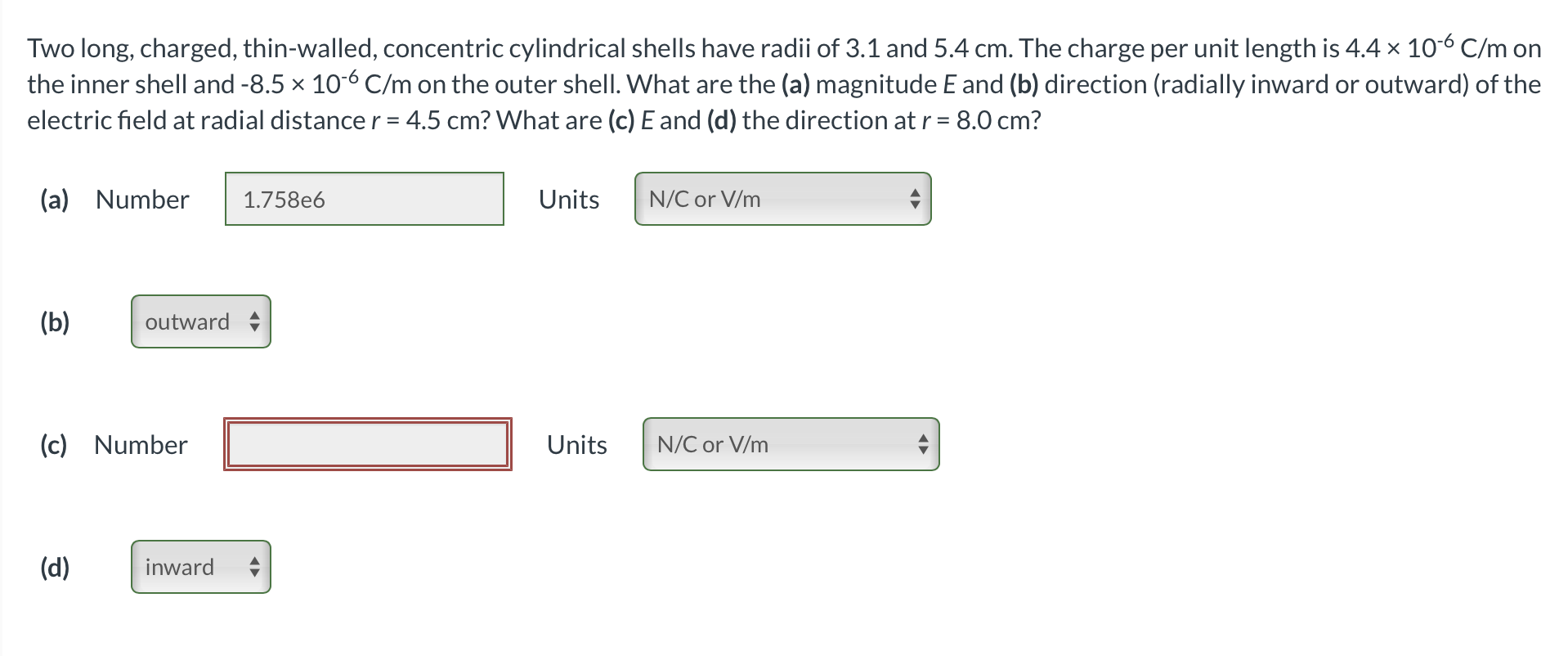 Solved Two long, charged, thin-walled, concentric | Chegg.com