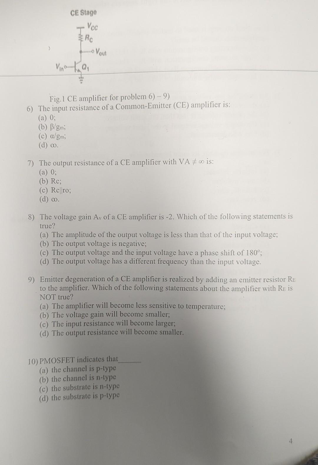 Solved Fig.1 CE amplifier for problem 6) -9) 6) The input | Chegg.com