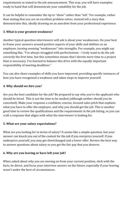 How To Answer The Most Frequently Asked Interview Chegg