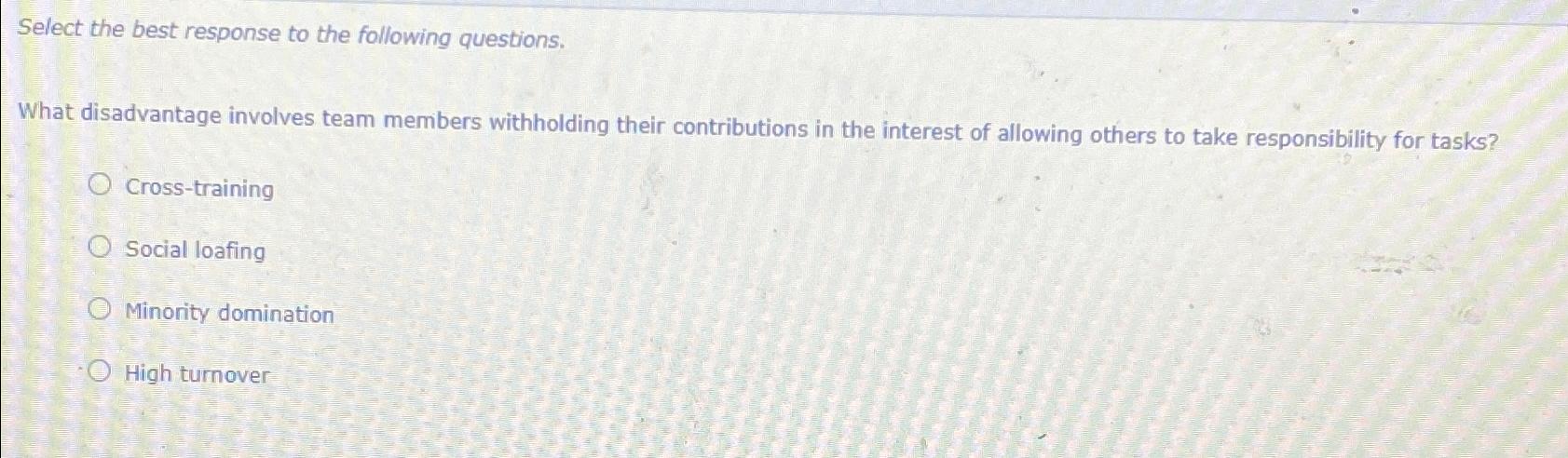 Solved Select the best response to the following | Chegg.com