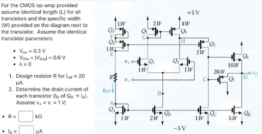 For the CMOS op-amp providedassume identical length | Chegg.com
