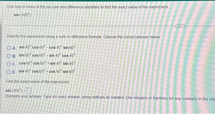 Solved Use one or more of the six sum and difference | Chegg.com