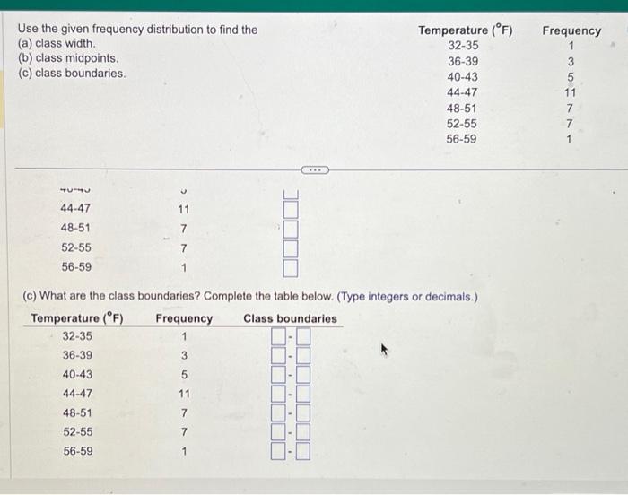 Solved A What Is The Class Width Type An Integer Or A