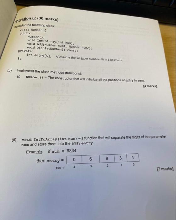 Solved Question 6: (30 marks) Consider the following class: | Chegg.com
