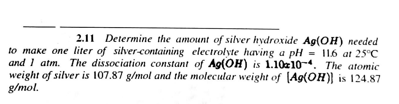 Solved = 2.11 Determine the amount of silver hydroxide | Chegg.com