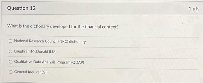 Solved Question 12 What is the dictionary developed for the | Chegg.com