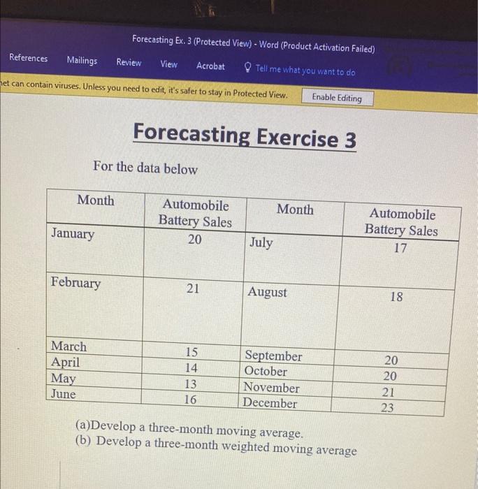 Solved Forecasting Exercise 3 For the data below (a)Develop | Chegg.com