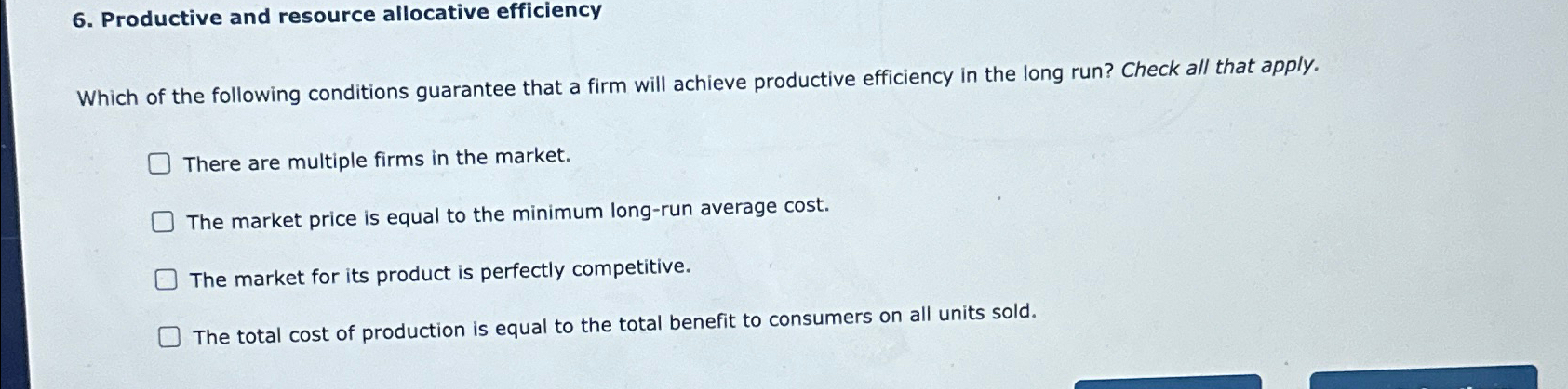 Solved Productive and resource allocative efficiencyWhich of | Chegg.com