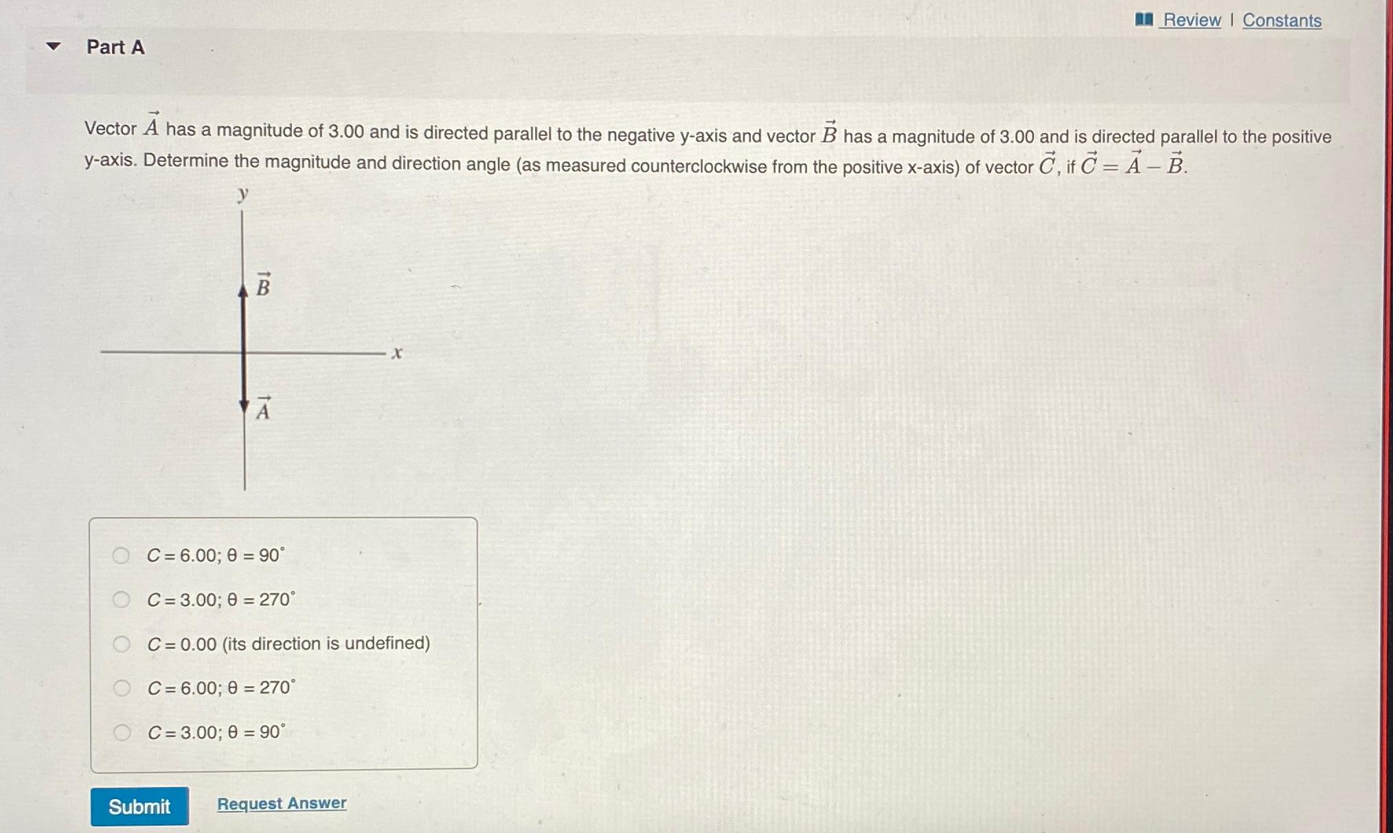 Solved Review I Constants\\nPart A\\nVector vec(A) has a | Chegg.com