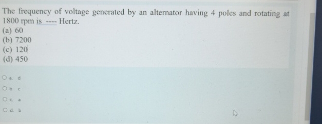 Solved The frequency of voltage generated by an alternator | Chegg.com