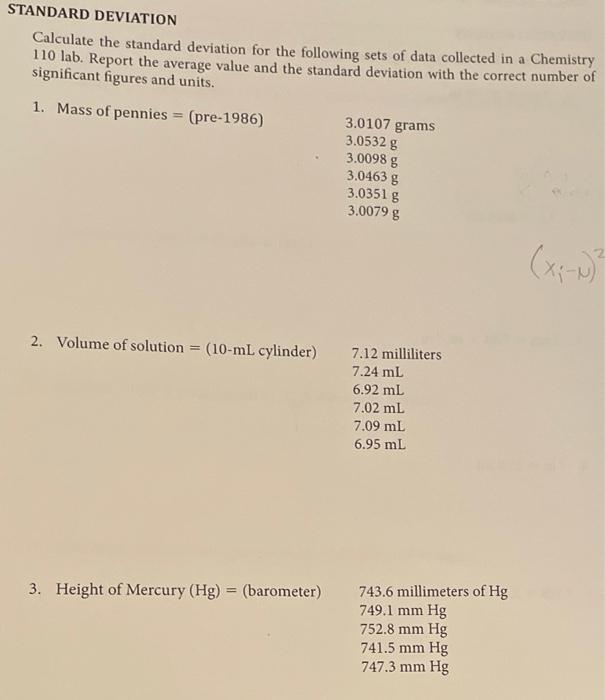 Solved STANDARD DEVIATION Calculate the standard deviation | Chegg.com