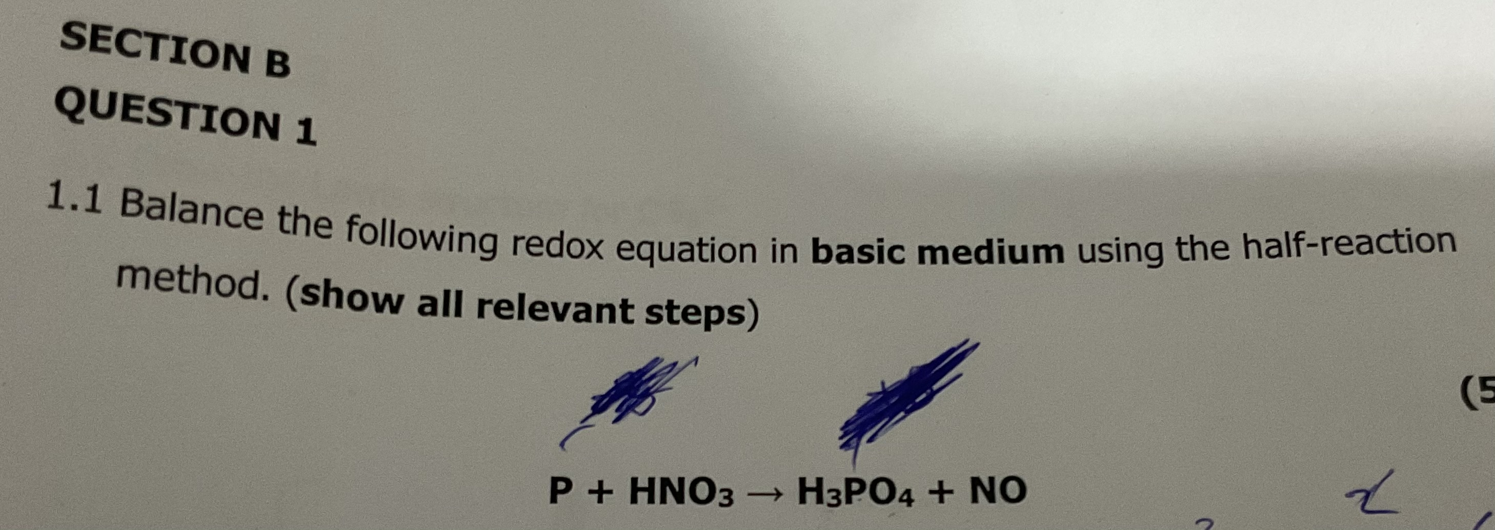 Solved SECTION BQUESTION 11.1 ﻿Balance the following redox | Chegg.com