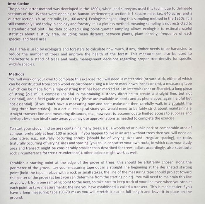 Introduction The point-quarter method was developed | Chegg.com