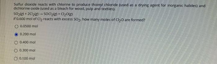 Solved Sulfur dioxide reacts with chlorine to produce | Chegg.com