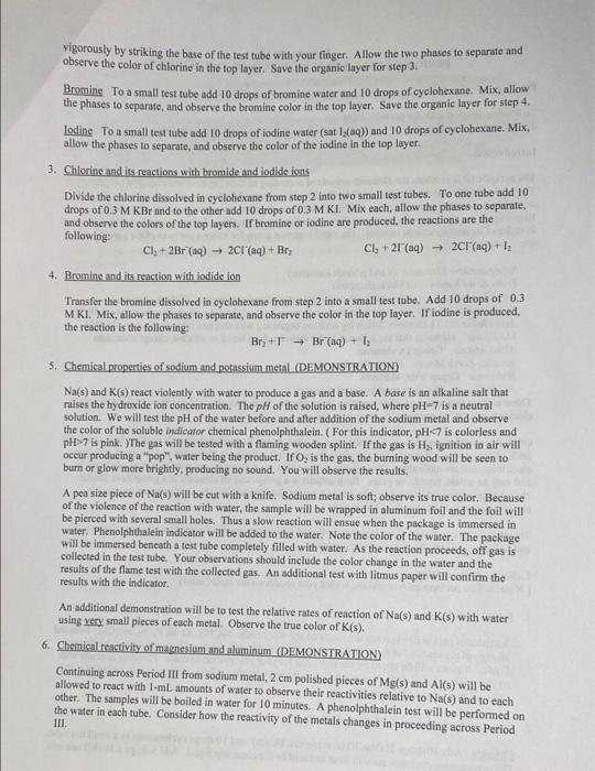 Solved Experiment 11 PERIODIC TABLE AND PERIODICITY OF THE | Chegg.com