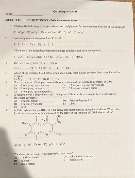 Solved 1. Which of the following is the general electron | Chegg.com