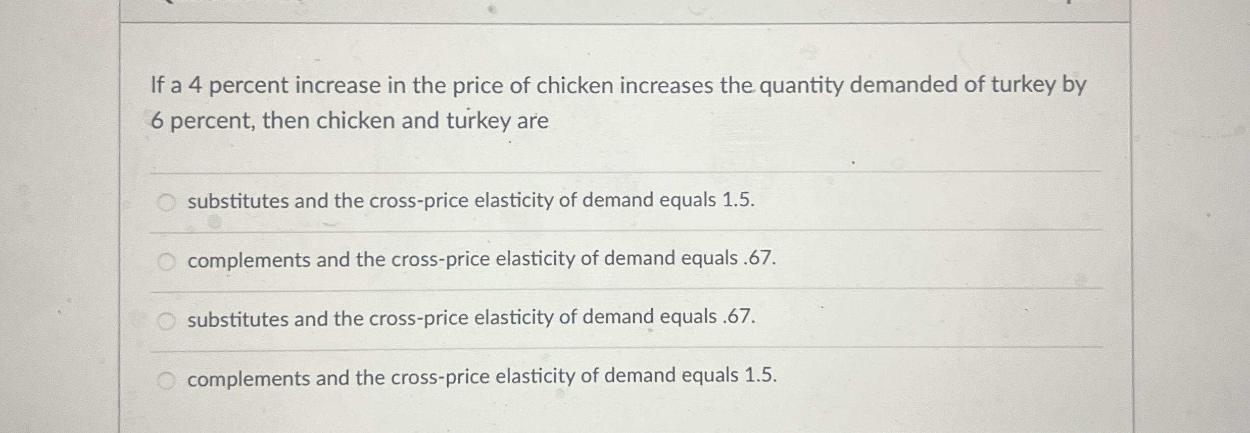 Solved If a 4 ﻿percent increase in the price of chicken | Chegg.com