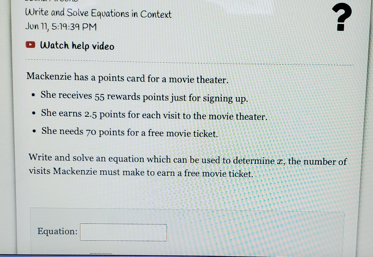 Solved Mackenzie has a points card for a movie theater. - | Chegg.com