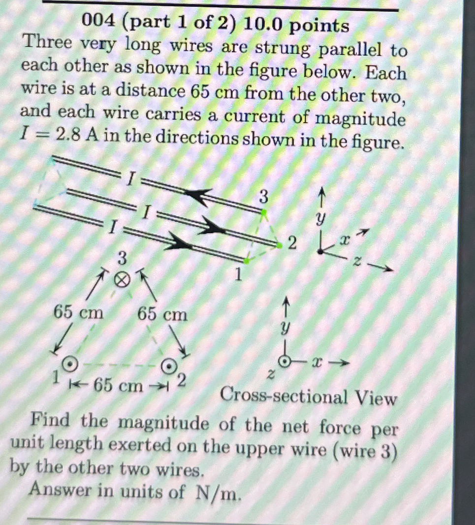 Solved 004 (part 1 ﻿of 2) 10.0 ﻿pointsThree very long wires | Chegg.com