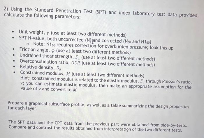 2) Using the Standard Penetration Test (SPT) and | Chegg.com