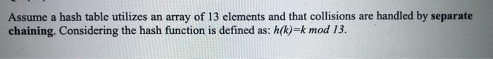 Solved Assume A Hash Table Utilizes An Array Of 13 Elements 1321
