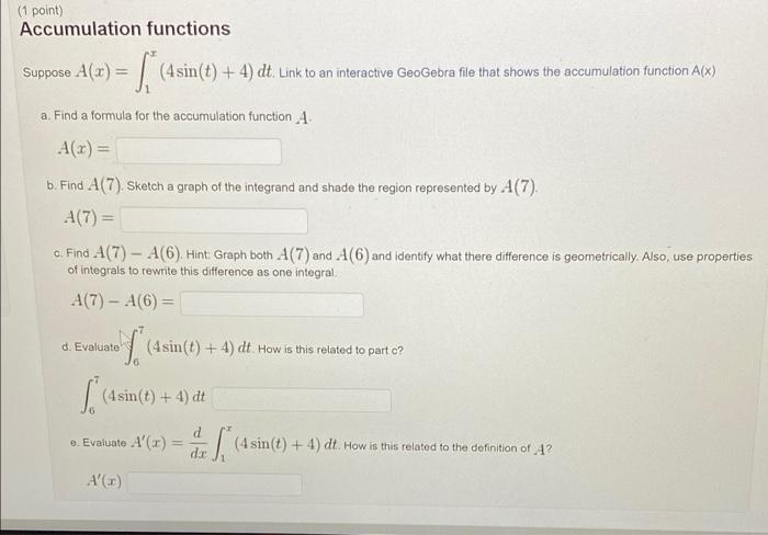Solved (1 point) Accumulation functions Supporo A(x) = S | Chegg.com