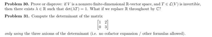Solved Problem 30. Prove or disprove: if V is a nonzero | Chegg.com