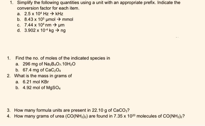 Solved 1. Simplify the following quantities using a unit | Chegg.com