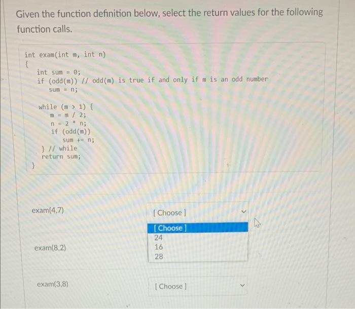 Solved Given the function definition below, select the | Chegg.com