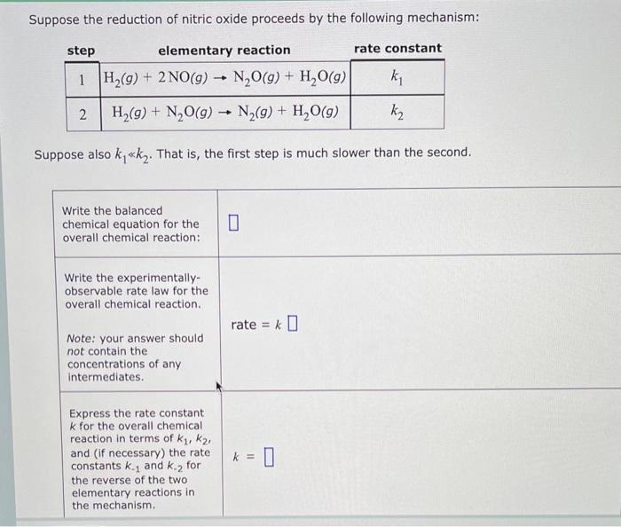 Solved Suppose the reduction of nitric oxide proceeds by the | Chegg.com