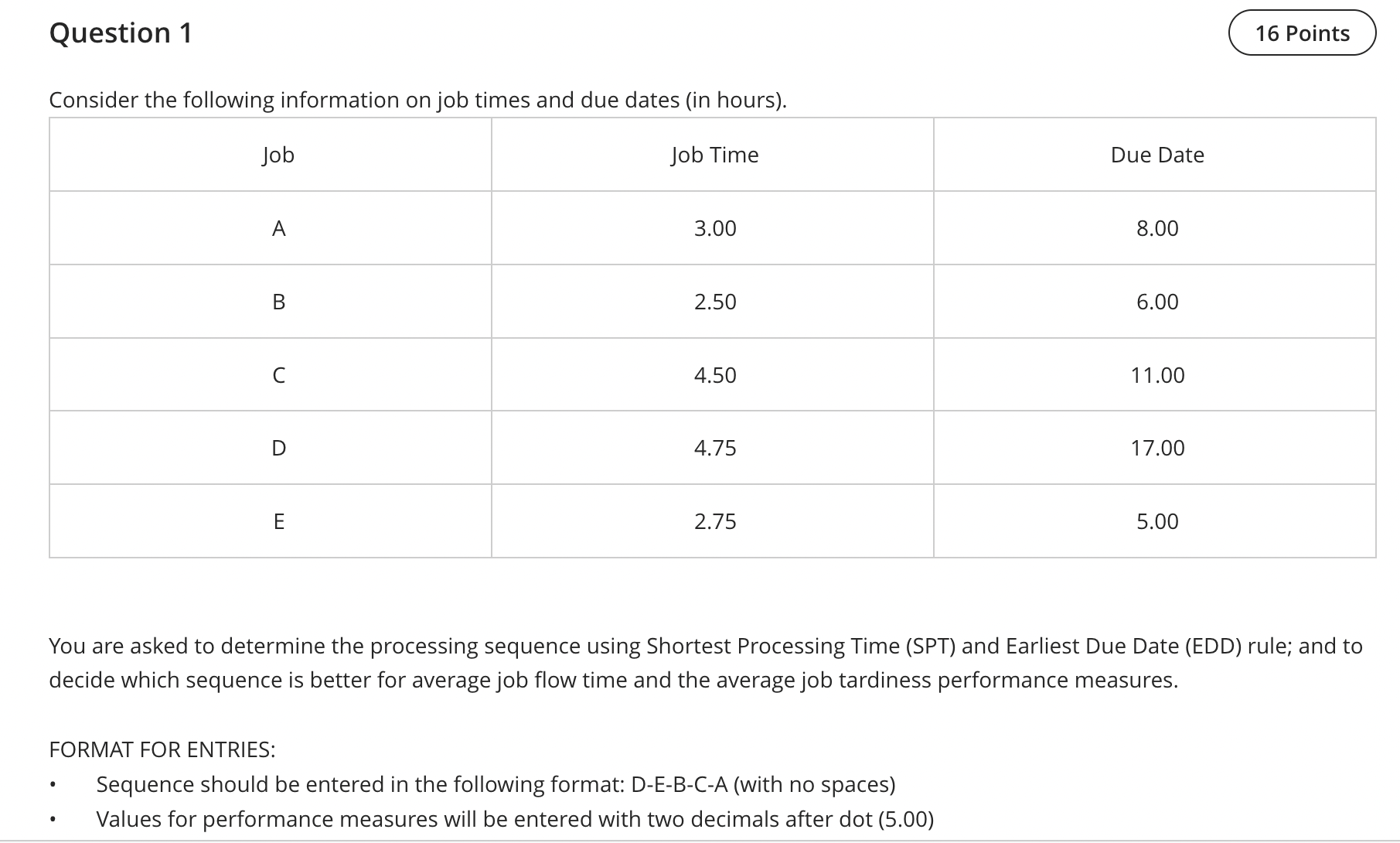 Solved Question 1Consider the following information on job | Chegg.com