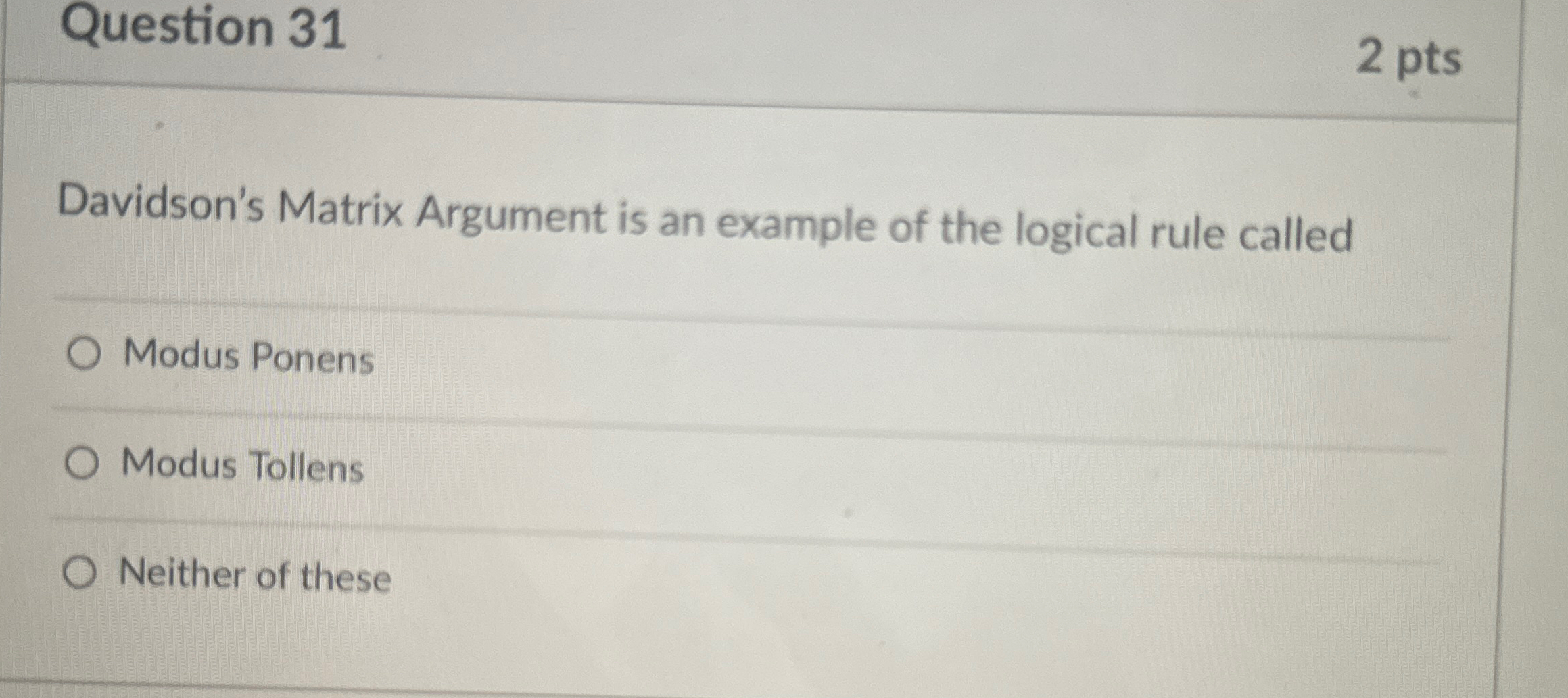Solved Question 312 ﻿ptsDavidson's Matrix Argument is an | Chegg.com