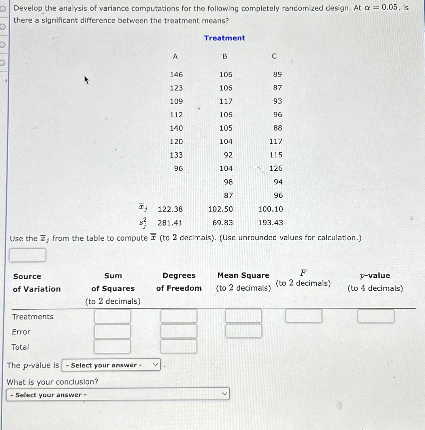 Solved Develop the analysis of variance computations for the | Chegg.com