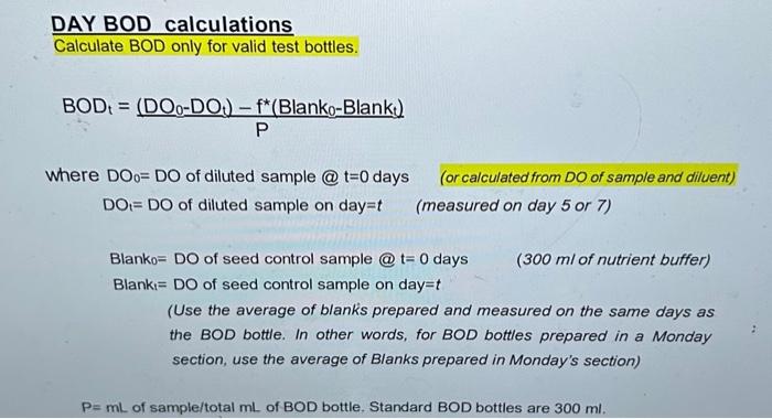 Solved DAY 0 dissolved oxygen calculations There are two | Chegg.com