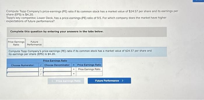 Solved Compute Topp Company's price-earnings ( PE ) ratio if | Chegg.com