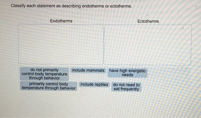 Solved Classify each statement as describing endotherms or | Chegg.com