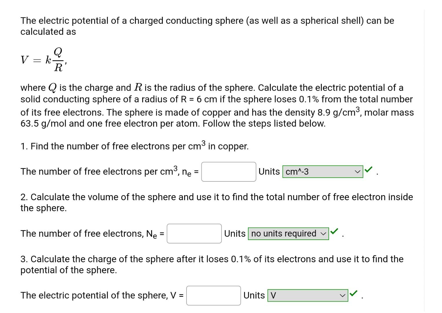 Solved The electric potential of a charged conducting sphere | Chegg.com